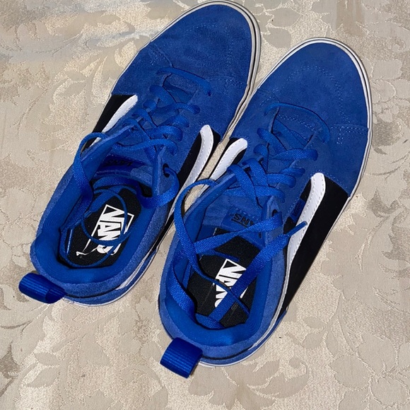 Vans | Shoes | Blue Suede Vans Cloth Black Detail And White Leather ...